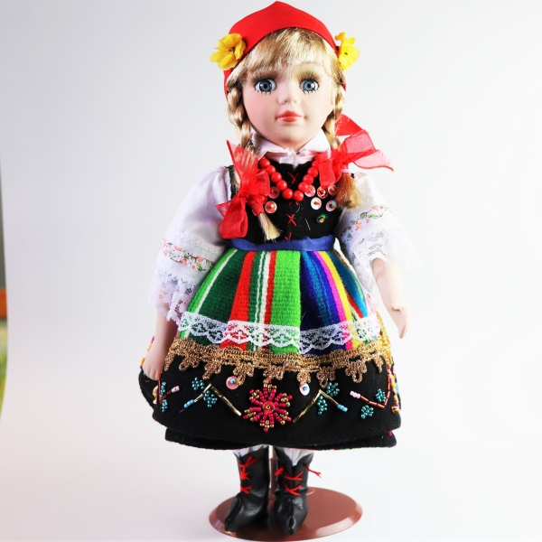 Lalka łowicka - ubrana w oryginalny wełniak łowicki - porcelanowa ...